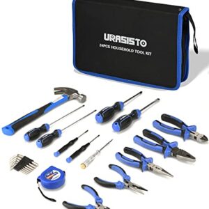 URASISTO 24-Piece Household Tool Kit for Men Repair Hand Tool Set Bag with Hammer, Screwdriver,Pliers, Wrench set with Storage Bag