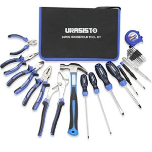 urasisto 24-piece household tool kit for men repair hand tool set bag with hammer, screwdriver,pliers, wrench set with storage bag