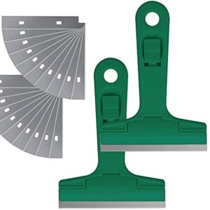 2pack 5.5 inches Industry Glass Scraper Scraping Hand Tool, T Shape Razor Blade Scraper with 20x Blades, Steel Scraping Knife for Window Stove Windshield Aquarium Tile Floor Wall Cleaning (Green)