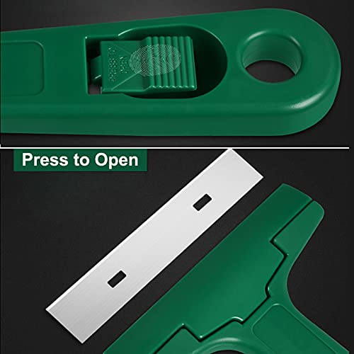 2pack 5.5 inches Industry Glass Scraper Scraping Hand Tool, T Shape Razor Blade Scraper with 20x Blades, Steel Scraping Knife for Window Stove Windshield Aquarium Tile Floor Wall Cleaning (Green)