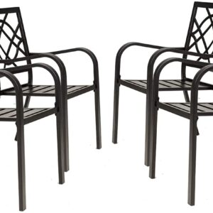 Crownland Patio Wrought Iron Dining Chairs Set of 4, Outdoor Bistro Stackable Metal Chairs with Armrests for Garden, Poolside, Backyard (Black)