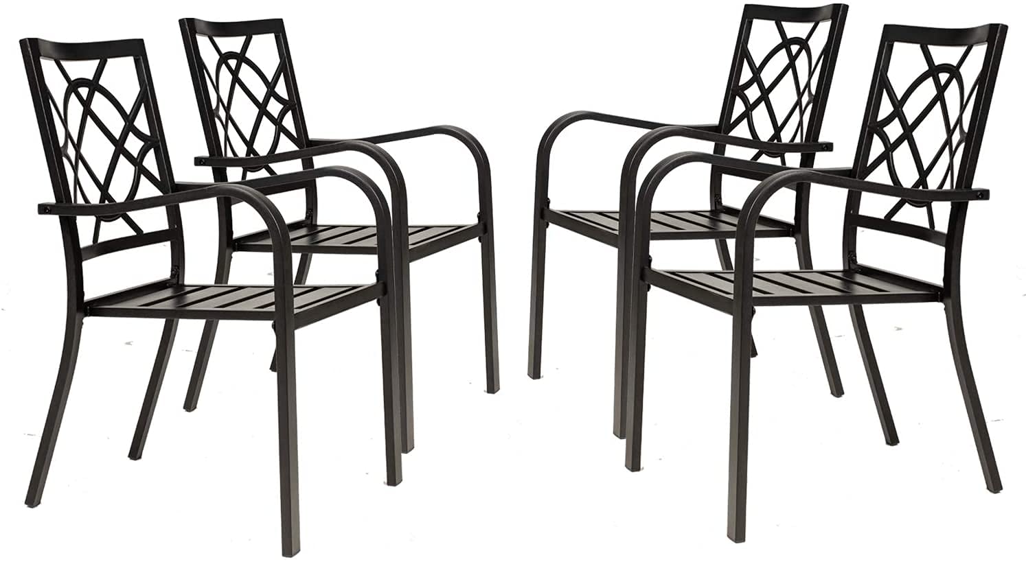 Crownland Patio Wrought Iron Dining Chairs Set of 4, Outdoor Bistro Stackable Metal Chairs with Armrests for Garden, Poolside, Backyard (Black)