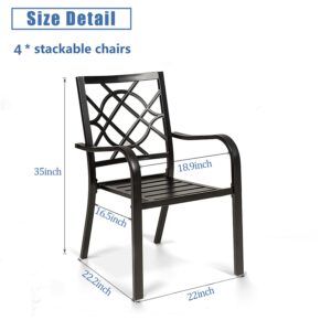 Crownland Patio Wrought Iron Dining Chairs Set of 4, Outdoor Bistro Stackable Metal Chairs with Armrests for Garden, Poolside, Backyard (Black)