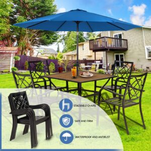 Crownland Patio Wrought Iron Dining Chairs Set of 4, Outdoor Bistro Stackable Metal Chairs with Armrests for Garden, Poolside, Backyard (Black)