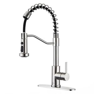 guukar kitchen faucet with pull down sprayer commercial spring farmhouse single handle kitchen sink faucet with deck plate, brushed nickel