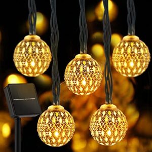 solar moroccan string lights outdoor waterproof 35.6 ft 60 led, 8 lighting modes globe fairy lights, solar powered string lights for garden yard gazebos camping party holiday (warm white)