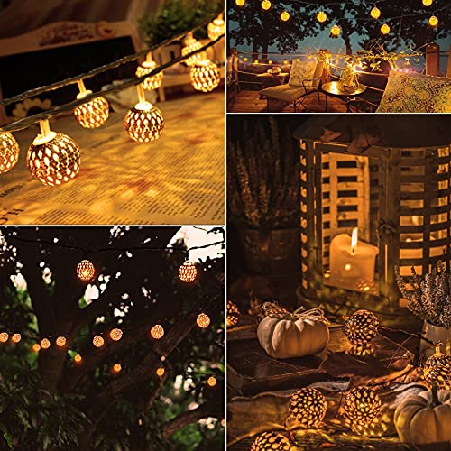 Solar Moroccan String Lights Outdoor Waterproof 35.6 Ft 60 LED, 8 Lighting Modes Globe Fairy Lights, Solar Powered String Lights for Garden Yard Gazebos Camping Party Holiday (Warm White)