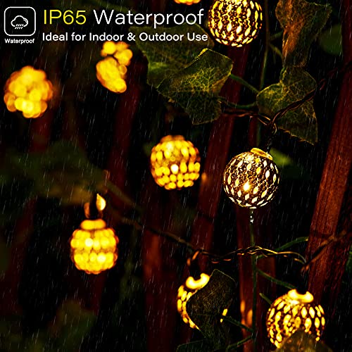 Solar Moroccan String Lights Outdoor Waterproof 35.6 Ft 60 LED, 8 Lighting Modes Globe Fairy Lights, Solar Powered String Lights for Garden Yard Gazebos Camping Party Holiday (Warm White)