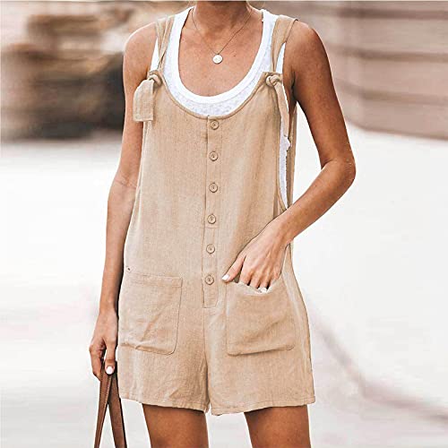 Sdeycui Women's Overalls Shorts Sleeveless Casual Jumpsuit Rompers with Pockets(Beige, M)