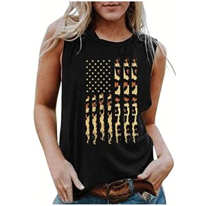 wodceeke women's american flag print tank tops sleeveless loose t-shirt independence day blouse tops (black, m)