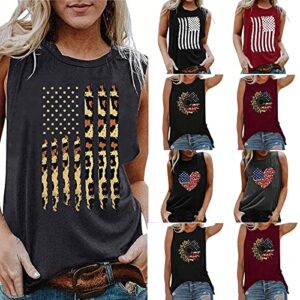 wodceeke Women's American Flag Print Tank Tops Sleeveless Loose T-shirt Independence Day Blouse Tops (Black, M)