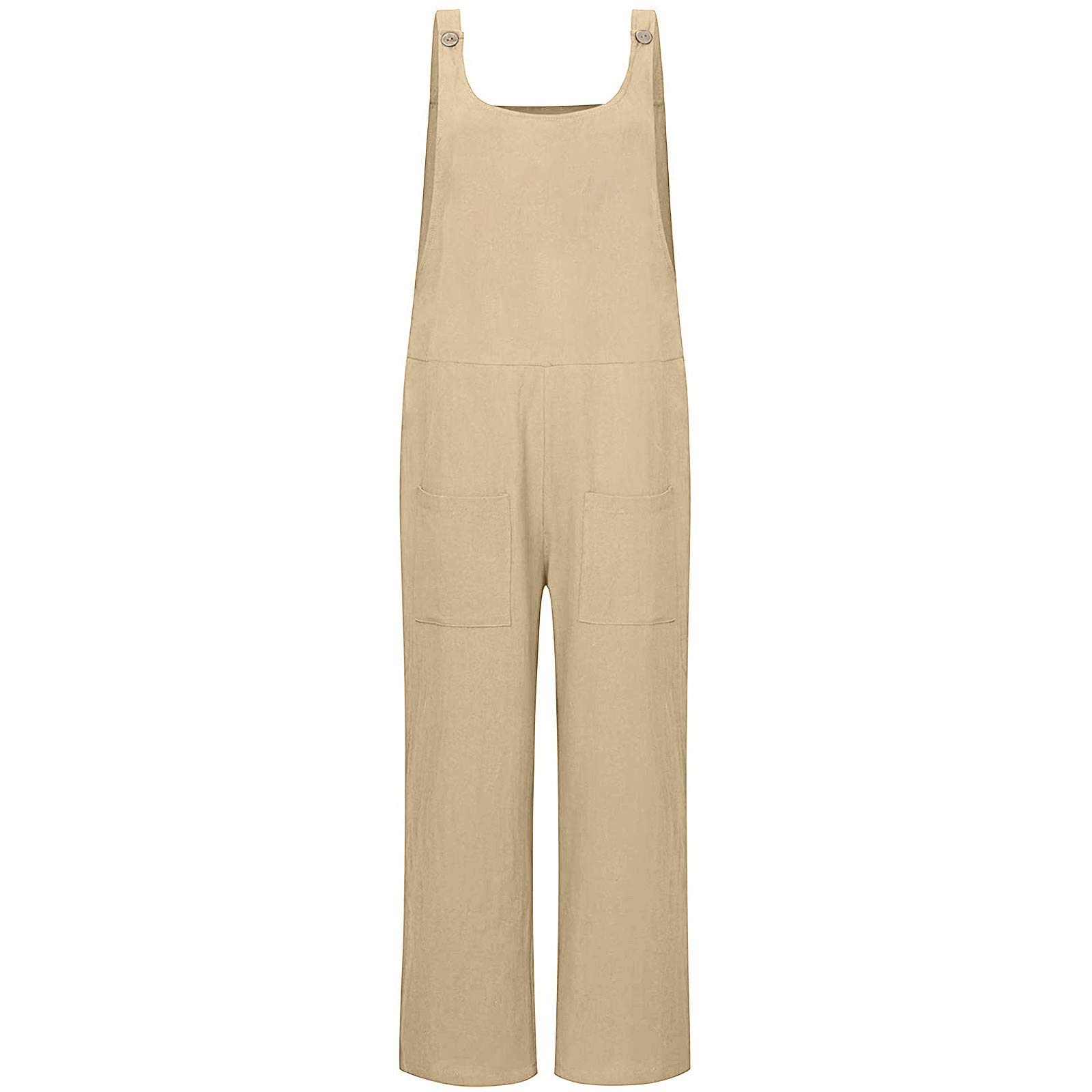 Sdeycui Womens Fashion Ethnic Style Solid Wide Leg Overalls Jumpsuit Pockets Long Pants(Beige, XXL)