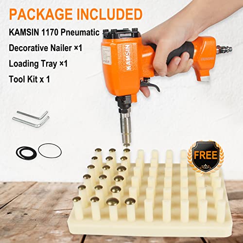 KAMSIN #1170 Pneumatic Decorative Nailer 11.7mm(7/16-Inch) Head Diameter Air Power Tack Nail Gun Finish Nailer for Upholstering, Leather Cover of Sofaofa (1170 Deco Tack Nail Gun)