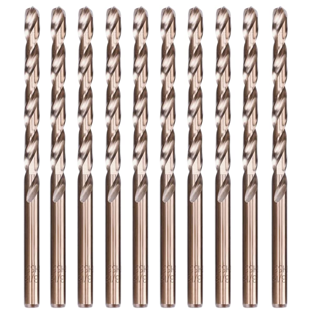 AresMro Cobalt Drill Bit Set- 3/16''(10PCS) M35 High Speed Steel, Twist Jobber Length for Metal, Cast Iron and Wood Plastic with Metal Indexed Storage Case