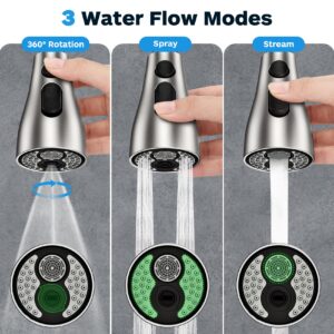 Kitchen Faucet Head Replacement 3 Modes with 12 Adapters, Pull Down Spray Head for Kitchen Faucet, Kitchen Sink Faucet Head G 1/2, Sprayer Head Replacement, Compatible with Moen，Delta, Kohler Faucets