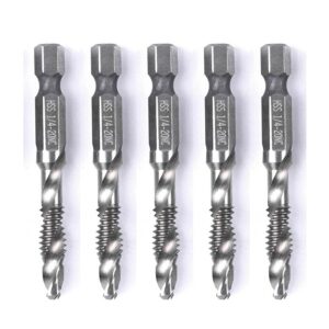 szgate 5pcs combination drill tap bit set screw tapping hex shank hss metricimperial plug drill bits hand tools 14-20nc