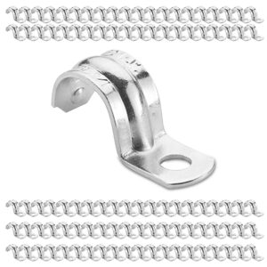 OhLectric 1 Hole 1/2 Inch Pipe Strap - Reinforced Rib For Extra Strength - Zinc-Plated Steel Pipe Strap Clamp For EMT Conduit - Snap-On Installation - Pack Of 100; OL-43022