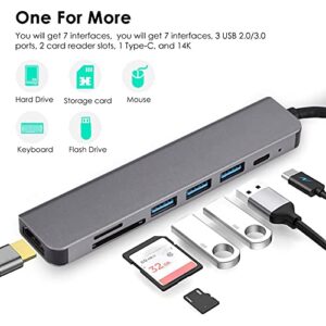 WskLinft 7-in-1 4K HDMI-Compatible Multiport USB 3.0 to USB-C Docking Station Hub Adapter for PC Computer Laptop Multi-Interface Docking Station Grey