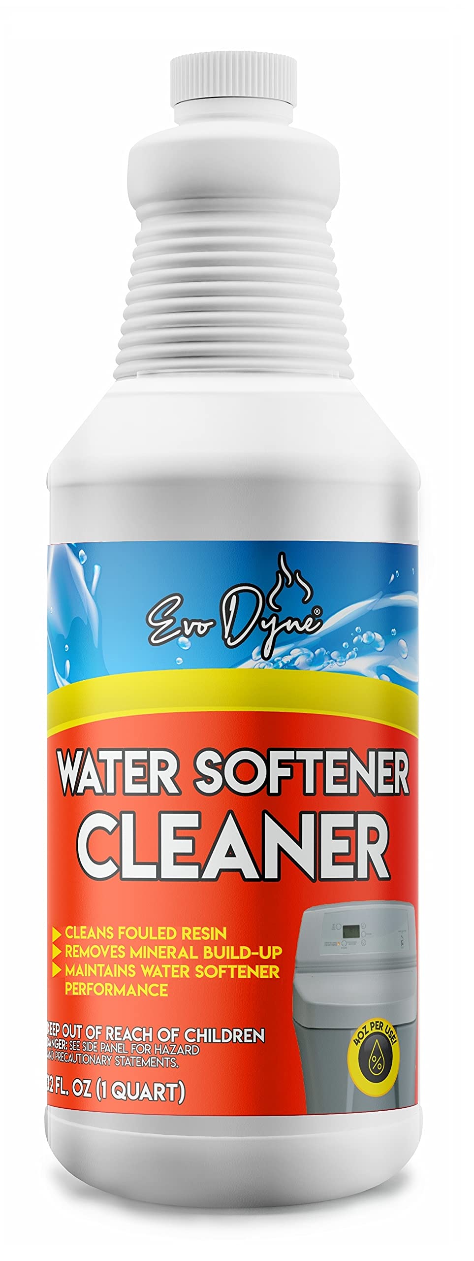 Evo Dyne Water Softener Cleaner (32oz), Made in USA - Restores Softener Efficiency | Cleanser for Softeners | Removes Contaminants & Extends Water Softener Life (32-ounces)