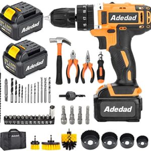 Adedad 20V Cordless Drill Set Electric Power Drill Kit with 2 Batteries and Charger,300 in-lbs Torque, 3/8 Inch Keyless Chuck, 23+1 Position,2 Variable Speed, LED Light and 48pcs Accessories