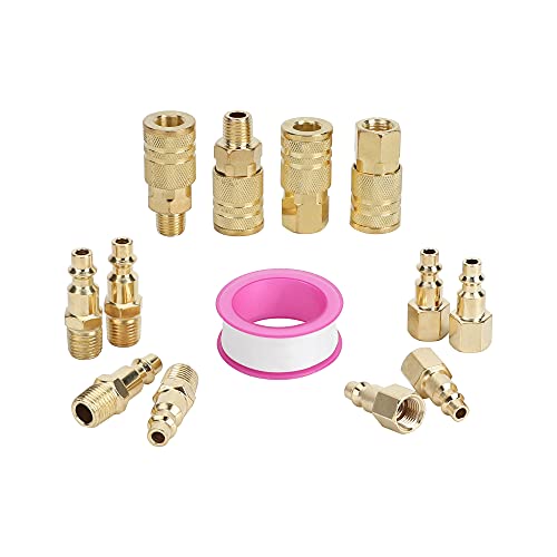 hynade Air Hose Fittings,1/4" NPT Air Coupler and Plug Kit,13 Pieces Universal Quick Connect Air Fittings,Brass Quick Connect Set for Air Tools(13 pcs)