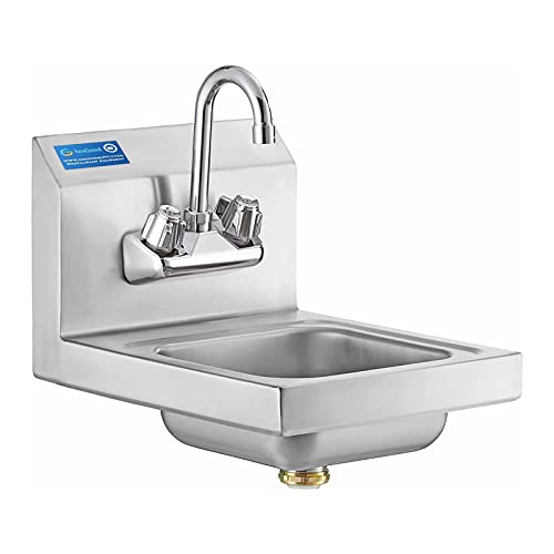 12" x 16" Stainless Steel Hand Sink | Commercial Wall Mount Hand Basin with Gooseneck Faucet, Strainer, Back Splash | NSF Certified | Perfect for Restaurants, Bars, Stores, Kitchen and More