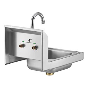 12" x 16" Stainless Steel Hand Sink | Commercial Wall Mount Hand Basin with Gooseneck Faucet, Strainer, Back Splash | NSF Certified | Perfect for Restaurants, Bars, Stores, Kitchen and More