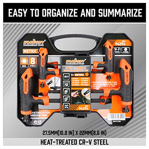 HORUSDY 8-Piece T-Handle allen wrench set, Metric Long Arm Ball End Hex Key Wrench Set, (2-10) mm