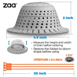 zaa 5 Pcs Bathtub & Shower Drain Hair Catcher, 2 Pack Silicone Collapsible Drain Protector, Drain Cover and 3 Snake Drain Clog Remover, for Pop-Up and Regular Drains of Tub, Shower, Bathroom