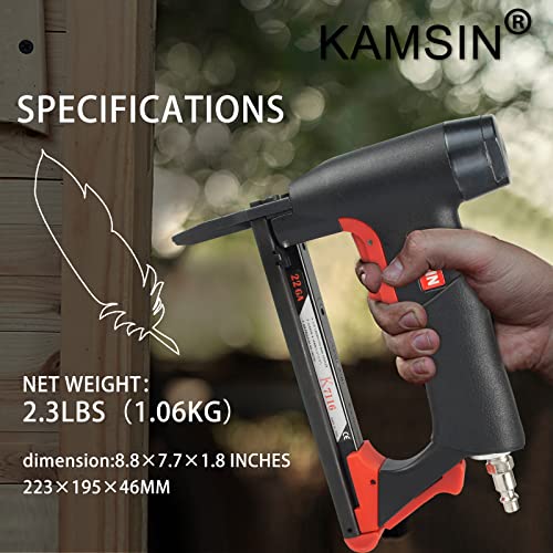 KAMSIN #7116L 22 Gauge Pneumatic Upholstery Stapler, 71 Series 3/8-Inch Crown Long Nose Air Power Fine Wire Staple Gun, 1/4-Inch to 5/8-Inch Leg Length Furniture Stapler for Fabric, Upholstering