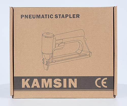 KAMSIN K7116 22 Gauge Pneumatic Upholstery Staple Gun 3/8-Inch Crown 71 Series Air Power Fine Wire Stapler 1/4-Inch to 5/8-Inch Leg Length Upholstery Stapler Furniture Stapler for Fabric, Upholstering