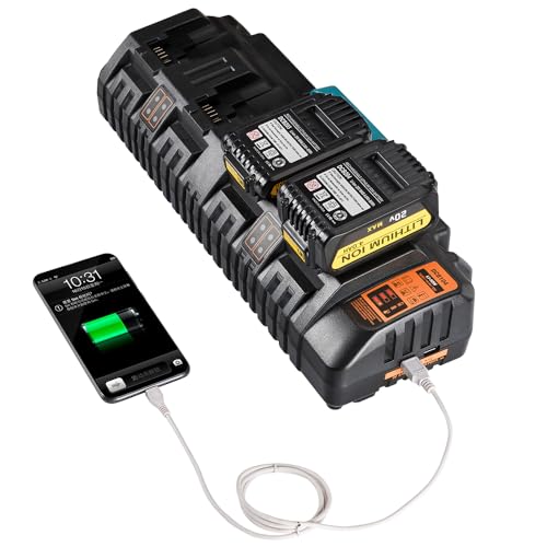 Hipoke DCB104 20V MAX Dewalt Battery Charger, 4-Ports Rapid Charger Replacement for DCB102 DCB102BP DCB104 DCB118, Compatible with Dewalt Lithium-ion Battery DCB206 DCB205 DCB204 DCB203 DCB201 DCB120