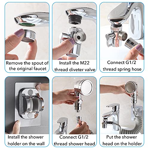 Roscid Sink Faucet Sprayer Attachment Set, Kitchen Bathroom Pet Bathing Shower Head with 9.8ft Hose and G1/2 / M22 / M24 Faucet Adapters, Hair Washing, Dog Shower and More (Faucet Not Included)