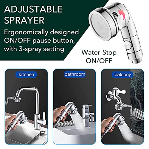 Roscid Sink Faucet Sprayer Attachment Set, Kitchen Bathroom Pet Bathing Shower Head with 9.8ft Hose and G1/2 / M22 / M24 Faucet Adapters, Hair Washing, Dog Shower and More (Faucet Not Included)