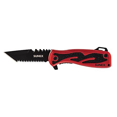 Sunex KNSAW Folding Saw Electrician's Knife with Tanto Style Blade, 2 Phillips Driver, Dual Serrated Edges, Lightweight Aluminum Handle & Multi-Purpose Clip