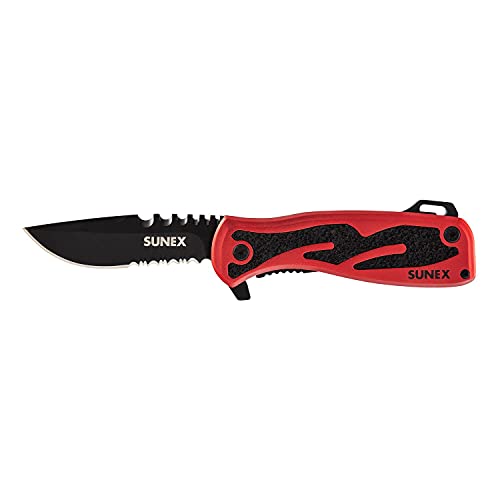 Sunex KNWIREB Wire Biter Electrician's Knife with Drop Point Blade with #2 Bit Driver, Dual Serrated Edges, Lightweight Aluminum Handle & Multi-Purpose Clip