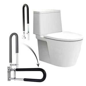 flip up grab bar for bathroom, u-shaped aluminium alloy toilet safety rail for elderly, toilet grab bar for wall, non-skid toilet handicap grab bar handicap rail for home hotel pregnant