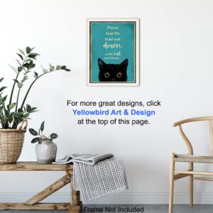 Put The Toilet Seat Down Sign - Cat Bathroom Decor - Bath Wall Decor - Funny Bathroom Wall Art - Blue Bathroom Decorations for Women, Kitty, Kitten Fan - Powder Room - Restroom Sign - Guest Bathroom