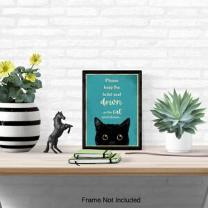 Put The Toilet Seat Down Sign - Cat Bathroom Decor - Bath Wall Decor - Funny Bathroom Wall Art - Blue Bathroom Decorations for Women, Kitty, Kitten Fan - Powder Room - Restroom Sign - Guest Bathroom