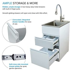 Transolid TC2D-1522-W All-in-One 15.5 in. x 22.4 in. x 34.9 in. Metal Drop-In Laundry/Utility Sink and Cabinet in Gloss White