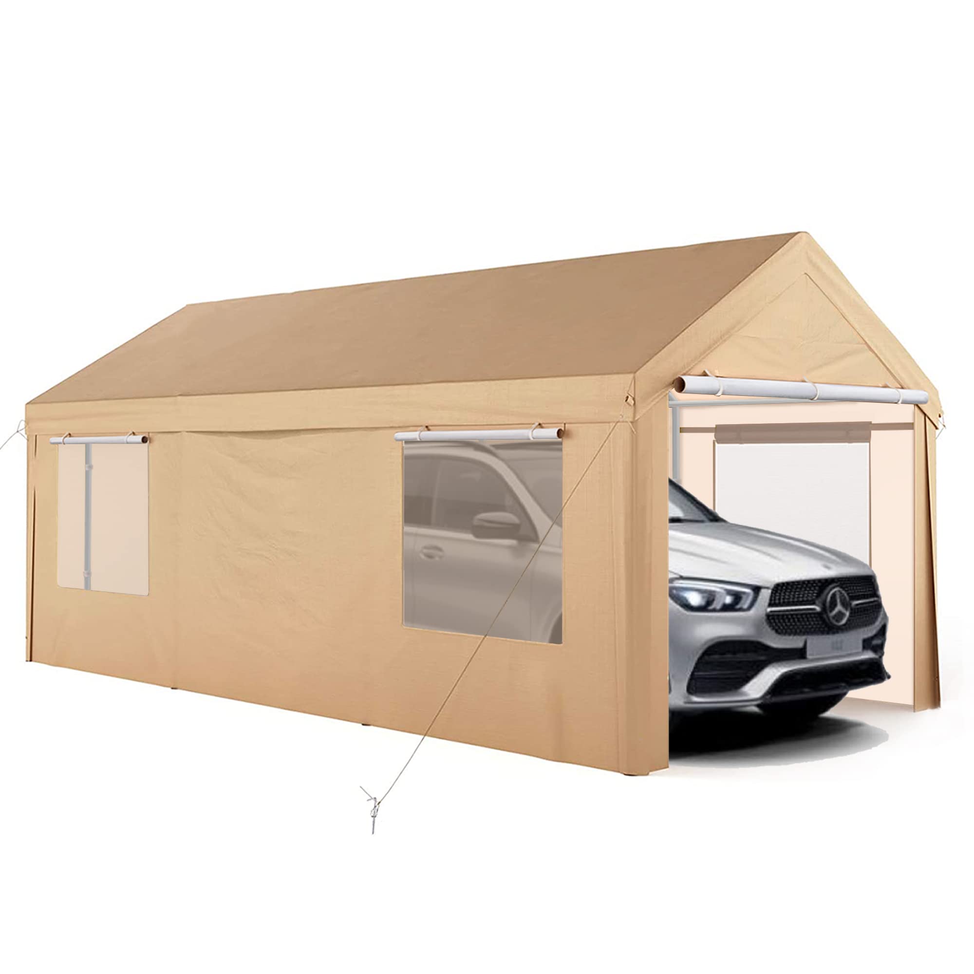 MARVOWARE 10x20ft Heavy Duty Carport with Removable Sidewalls & Doors, Rolling Curtain and Doors,Car Canopy Portable Garage for Automobile, Boat, Tools, Car Garage Tent for Market Party