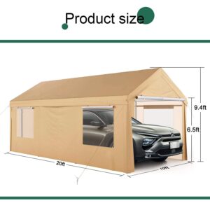 MARVOWARE 10x20ft Heavy Duty Carport with Removable Sidewalls & Doors, Rolling Curtain and Doors,Car Canopy Portable Garage for Automobile, Boat, Tools, Car Garage Tent for Market Party