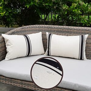 onway outdoor pillow covers waterproof 12x20 set of 2 lumbar throw pillow cover beige and black striped outdoor pillows for patio furniture