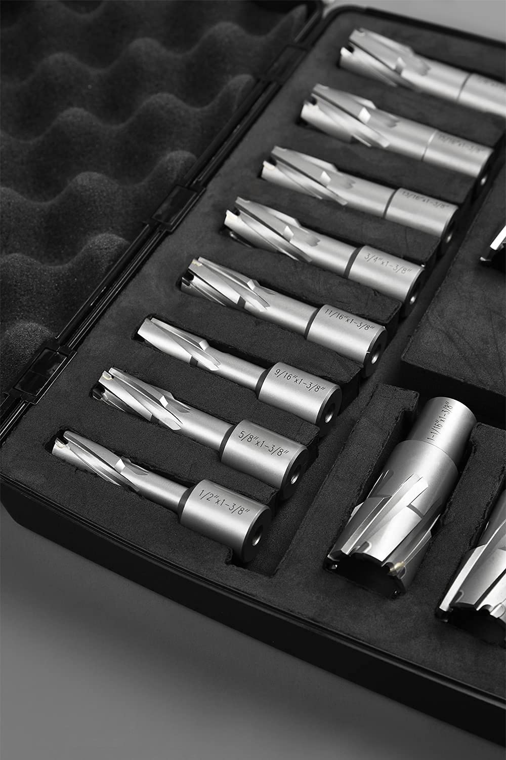 Annular Cutter Set Carbide TCT 13 pcs JESTUOUS 3/4 Inch Weldon Shank 1-3/8 Cutting Depth and Cutting Diameter from 1/2 to 1-1/8 Two Flat Bit for Drill Press with 2 Pilot Pins