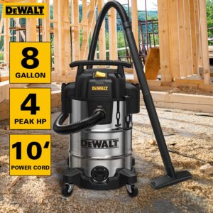 DeWalt DXV08S Wet/Dry Vacuum 8 Gallon 4 Peak HP, Stainless Steel, Silver