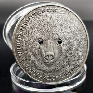 coin collection commemorative coin 2019 animal commemorative coin, foreign currency, mongolian coin, embossed commemorative coin, gobi bear with smart eyes and cute eyes