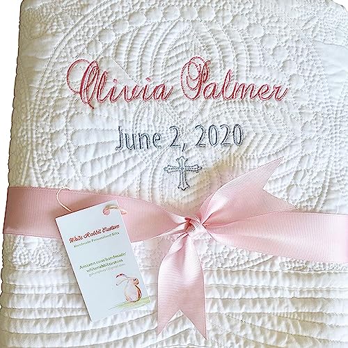 Personalized Baby Baptism Blanket Quilt Gift Girl Boy Name Date Monogrammed Christening