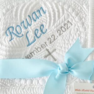 Personalized Baby Baptism Blanket Quilt Gift Girl Boy Name Date Monogrammed Christening