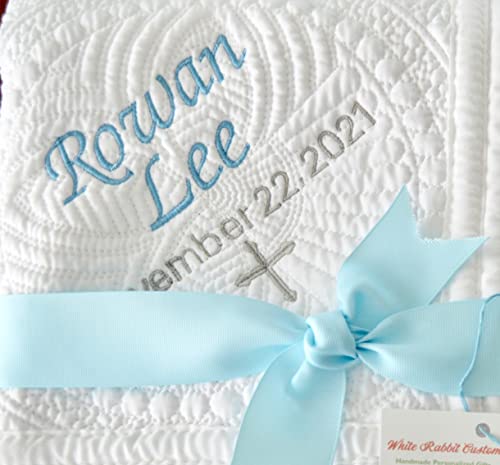 Personalized Baby Baptism Blanket Quilt Gift Girl Boy Name Date Monogrammed Christening