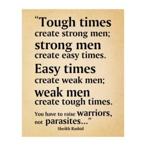 "tough times create strong men" motivational quotes wall art-8 x 10" typographic distressed parchment print-ready to frame. home-office-school-gym decor. great for motivation! printed on photo paper.